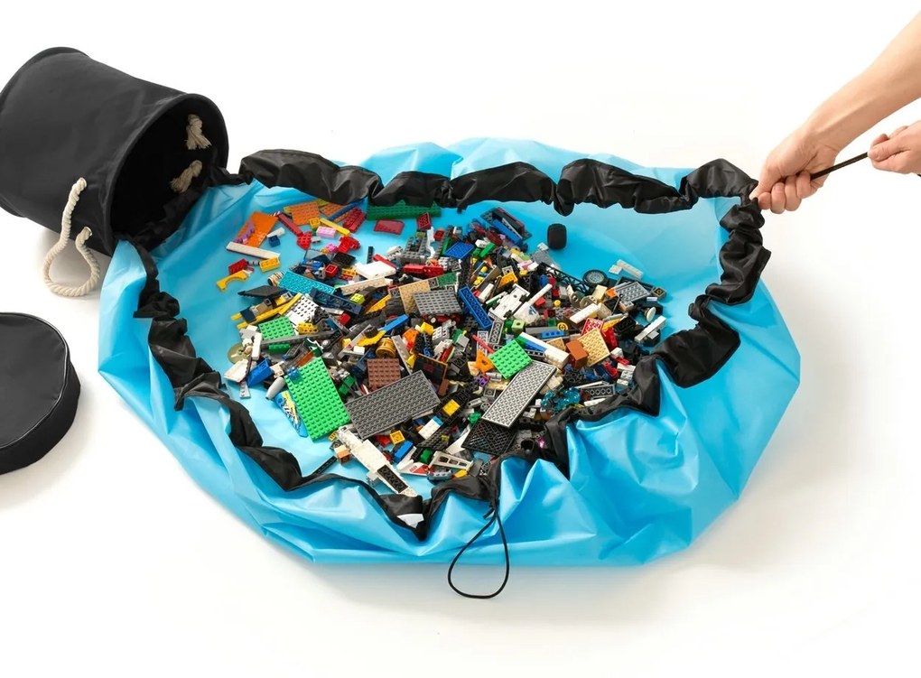 Master Skládací koš na hračky s hrací podložkou 2v1 - černá/modrá