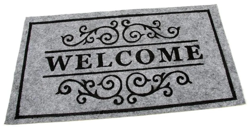 Šedá textilní vstupní čistící vnitřní rohož Welcome - Deco, FLOMAT - délka 33 cm, šířka 58 cm a výška 0,3 cm