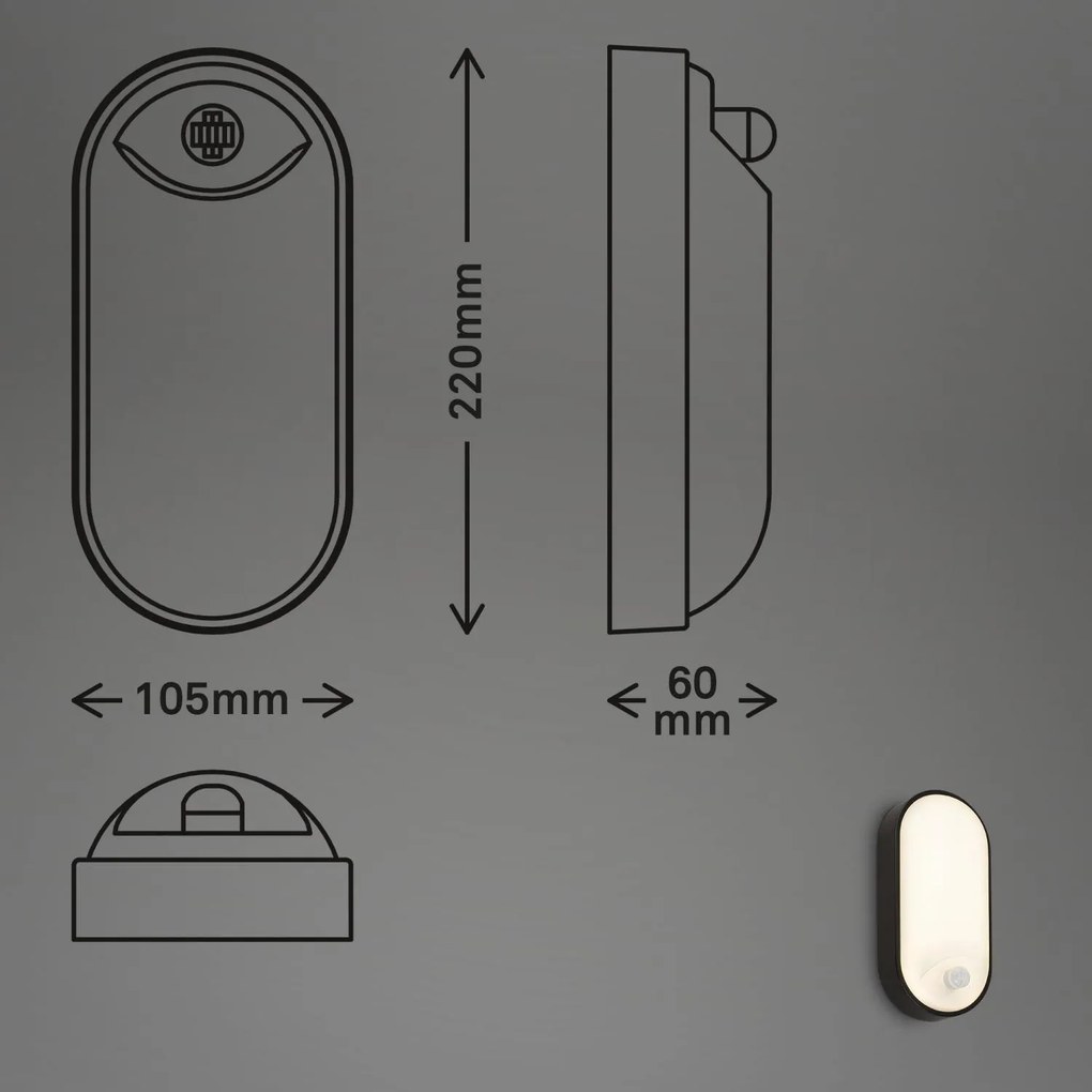 BRILO 3830015 Ruch LED venkovní nástěnné svítidlo, pohybové čidlo, IP65, černá - BRILO