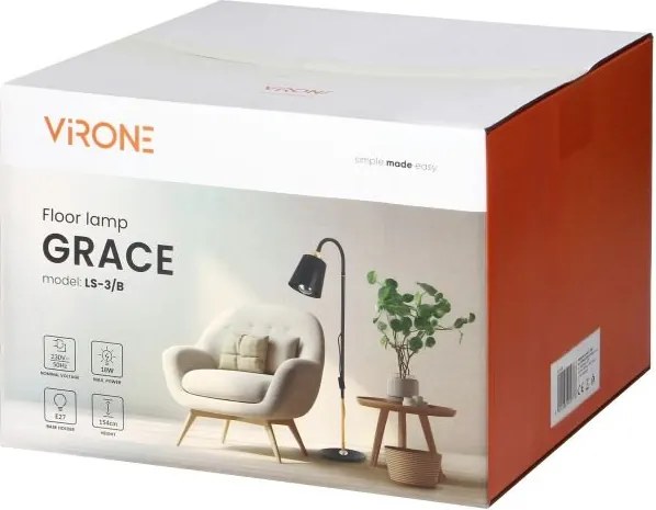 Stojací lampa Orno Virone GRACE LS-3/B, E27, max.18W, černá