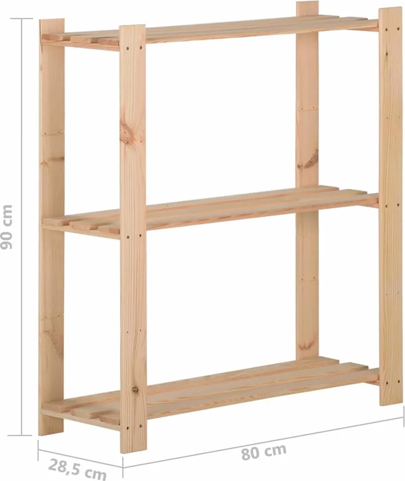 Úložný regál se 3 policemi 80 x 28,5 x 90 cm masivní borovice 327321