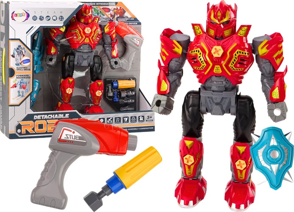 LEAN Toys Robot na šroubování, zbraň, vrtačka, šroubovák, světla, zvuk, červená