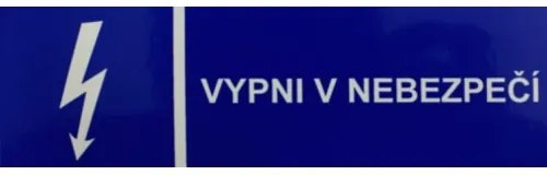 Samolepka vypni v nebezpečí (modrá) 35x130mm