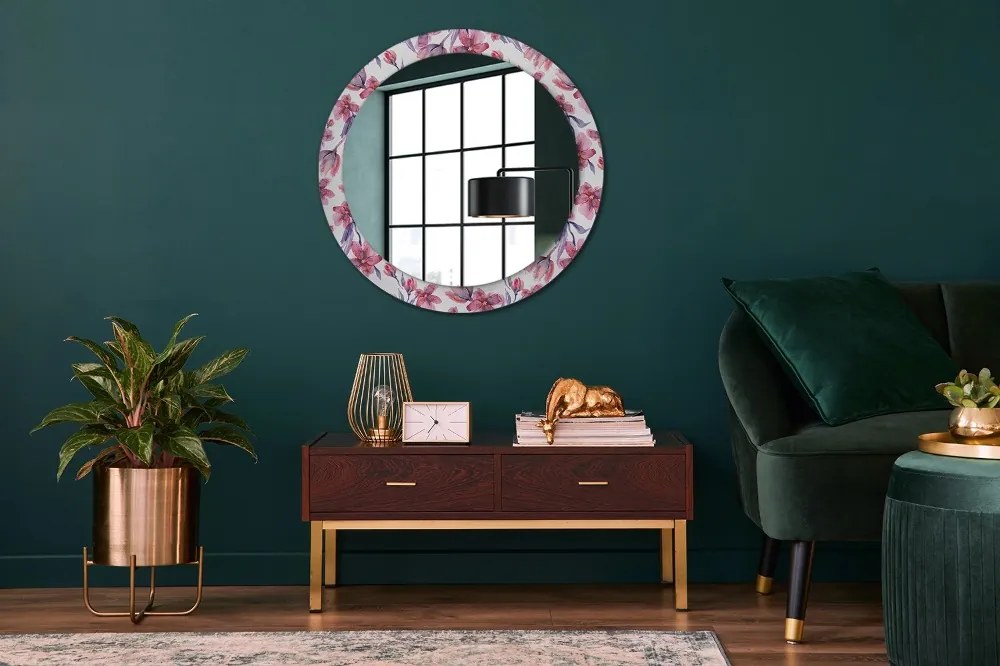 Kulaté dekorativní zrcadlo Akvarely květin fi 80 cm
