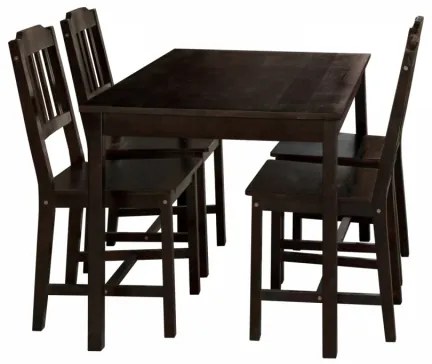 Jídelní set pro 4 osoby masiv borovice tmavohnědý lak stůl 118x75 + 4 židle 8849h