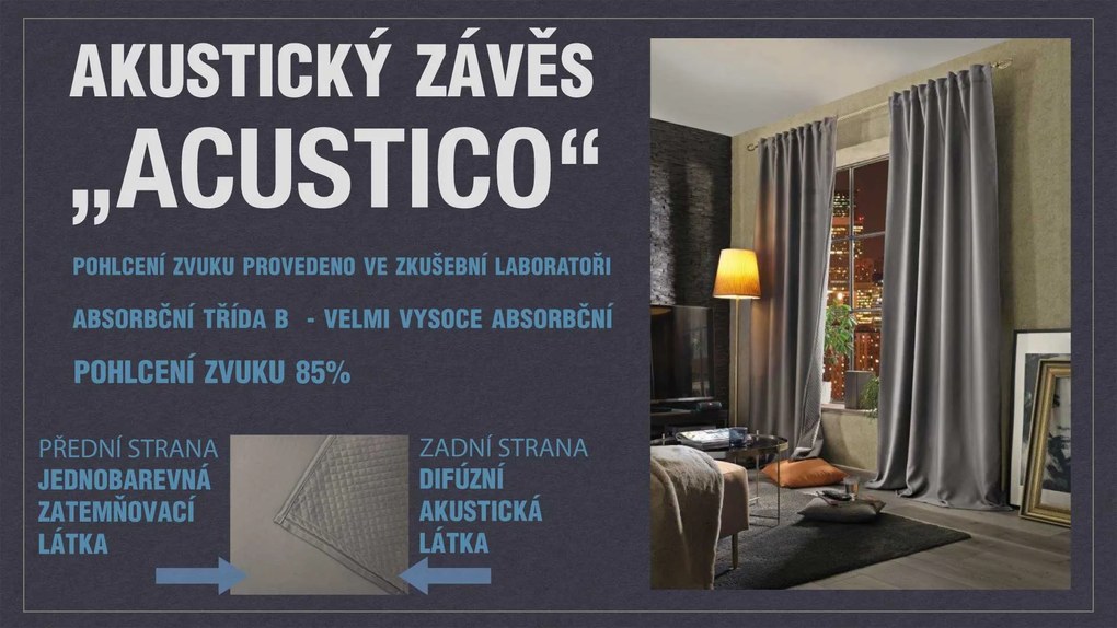 Home Wohnideen Závěs akustický s podšívkou, Acustico, Šedá Rozměr textilu: 160 cm (V), 135 cm (Š)