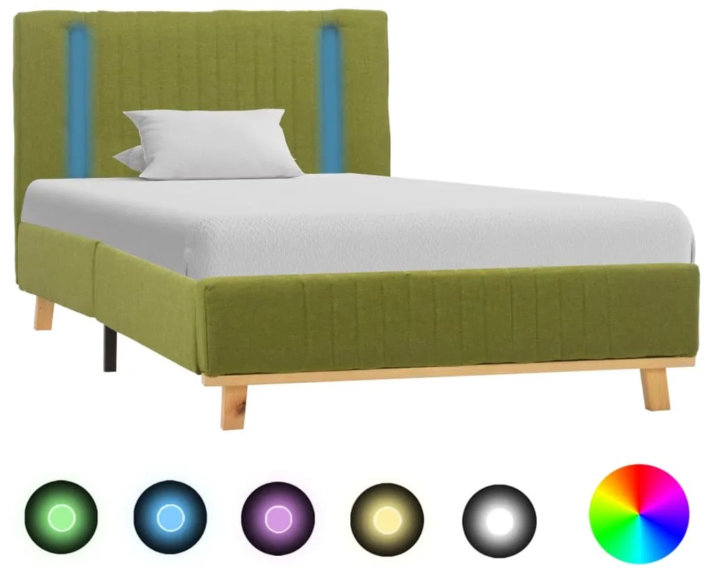 286667 vidaXL Rám postele s LED světlem zelený textil 90 x 200 cm