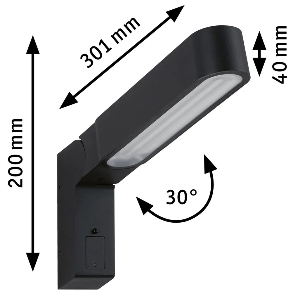 Paulmann 94549 Ito Vertical, nástěnné svítidlo se senzorem, 6W LED 3000K, antracit, výška 20cm, IP44