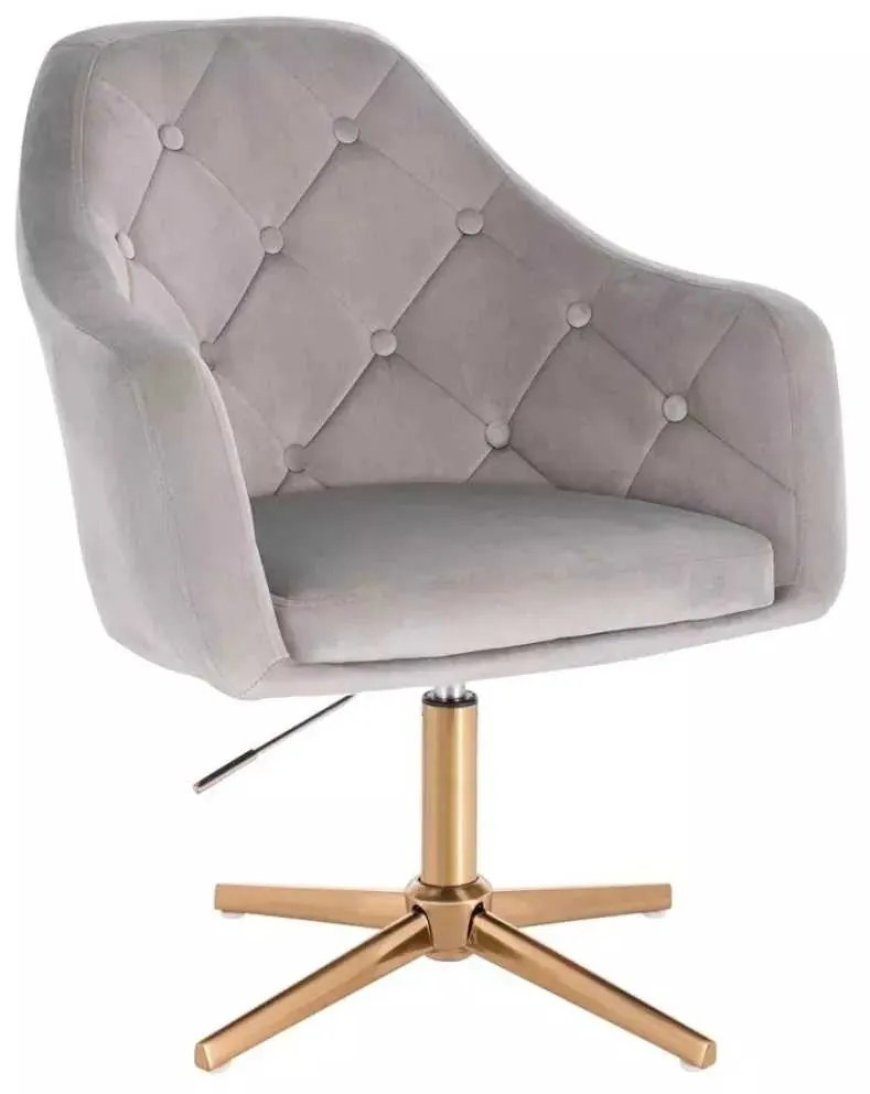LuxuryForm DESIGN Otočné křeslo ANDORA VELUR na zlatém kříži - světle šedé