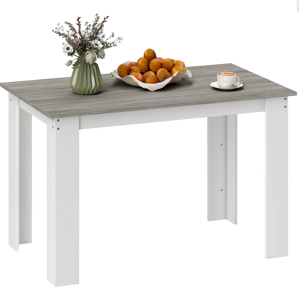 HOMCOM Jídelní stůl pro 4-6 osob, obdélníkový kuchyňský stůl moderní styl, nosnost 50 kg, 120x69x75 cm, šedý a bílý | Aosom