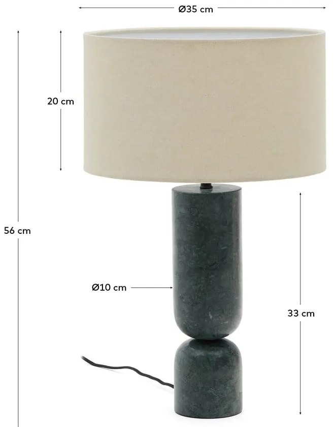 Tmavě zelená/béžová mramorová stolní lampa s textilním stínidlem (výška 57 cm) Vex – Kave Home