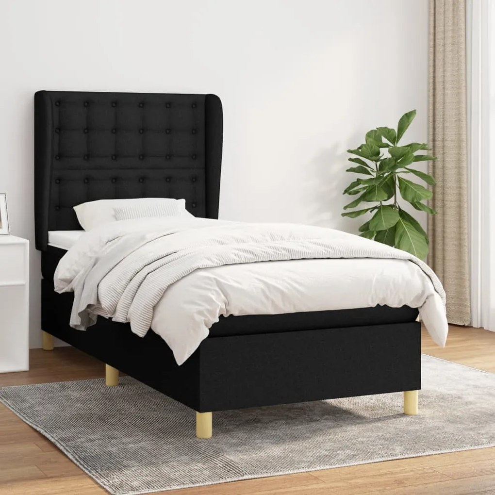 Box spring postel s matrací černá 140 x 190 cm textil