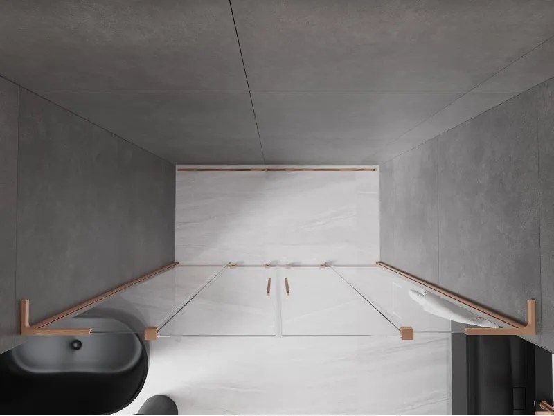 Mexen Velar L Duo, posuvné sprchové dveře do otvoru 170 cm, 8mm čiré sklo, měděná matná, 871-170-003-02-65