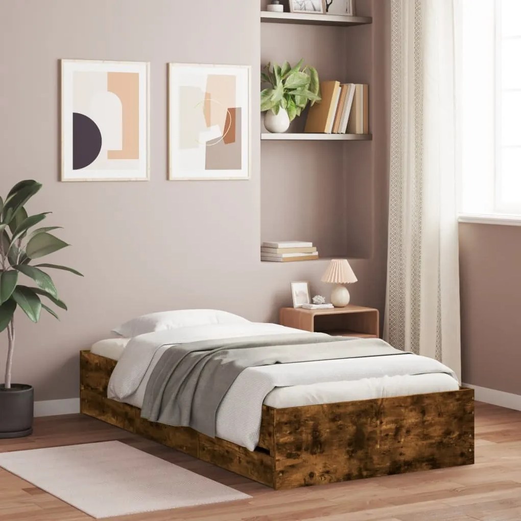 Rám postele se zásuvkami kouřový dub 75x190 cm kompozitní dřevo 3207333