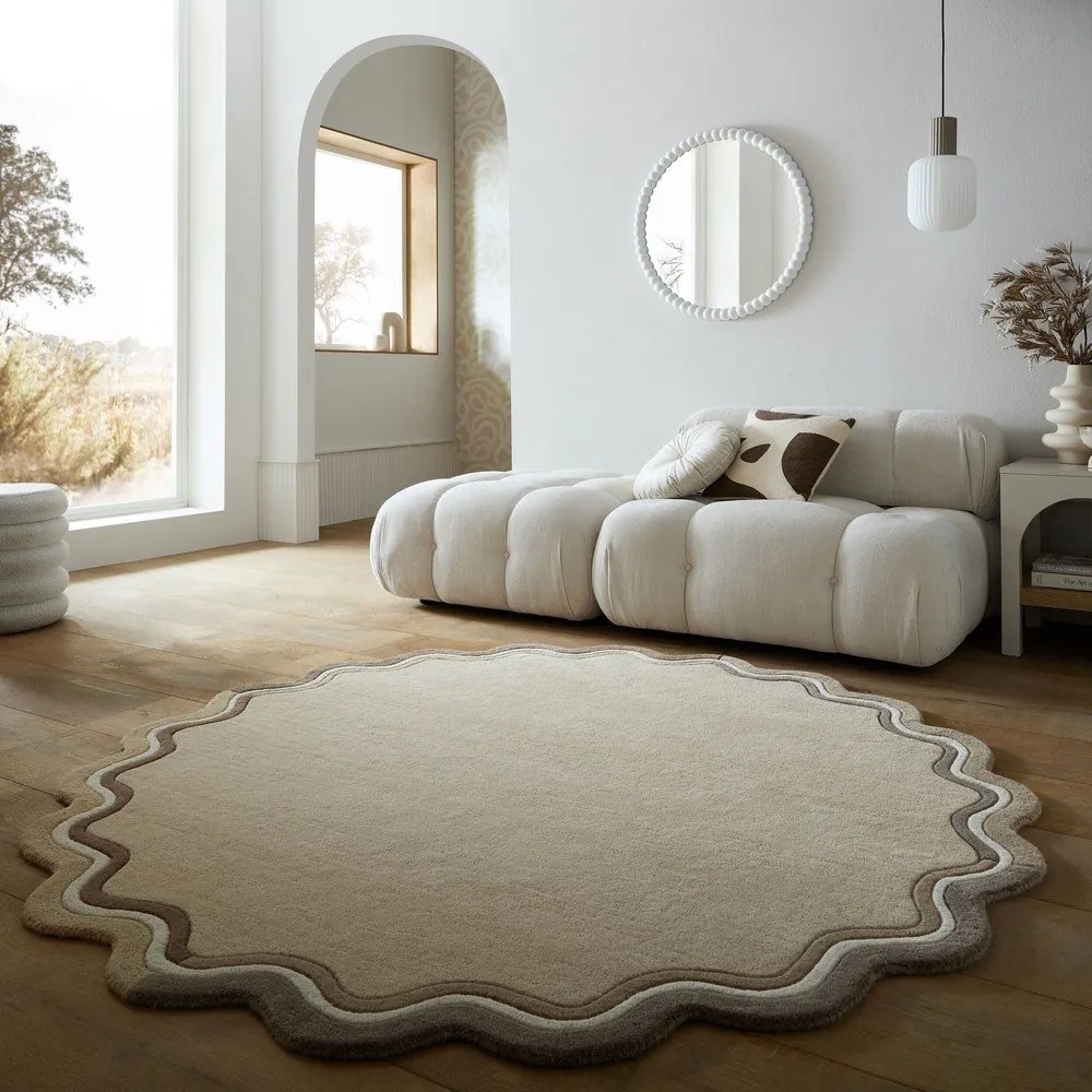 Ručně tkaný vlněný kulatý koberec v přírodní barvě ø 180 cm Leo Scallop – Flair Rugs