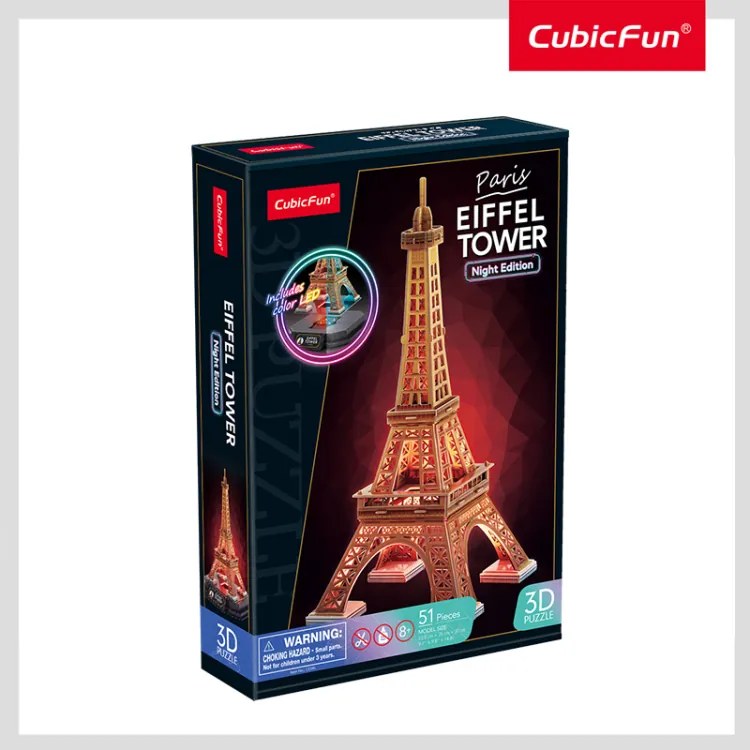 CubicFun - Puzzle 3D s LED Noční edice: Eiffelova věž 51 dílků