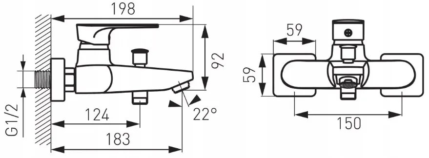 Ferro Algeo Square, nástěnná vanová baterie bez sprchové soupravy, černá matná-chromová, BAQ1BLC