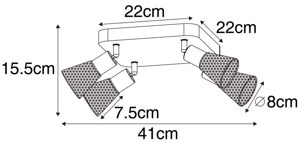 Průmyslové bodové světlo černé se dřevem 4-světlo - Kristina