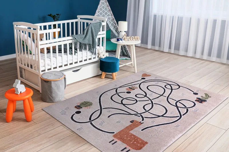 Dywany Łuszczów, Dětský kusový koberec Fun Game llama beige, 120x170, béžová, dětský pokoj