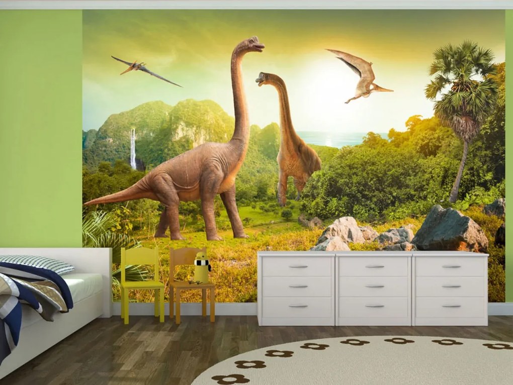 Dětská tapeta dinosauři + lepidlo ZDARMA Velikost (šířka x výška): 400x280 cm