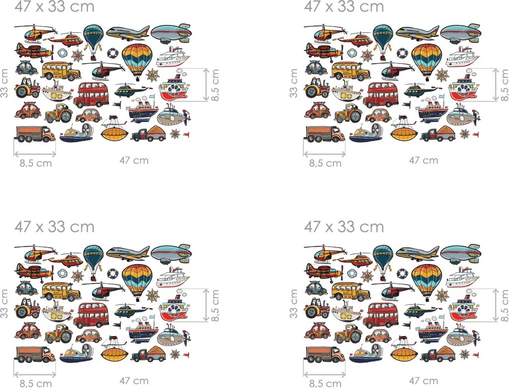Dopravní prostředky samolepky na zeď arch 70 x 43 cm