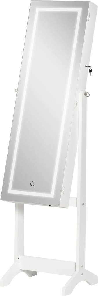 HOMCOM šperkovnice se zrcadlovou skříňkou s LED, stojací zrcadlo se 4 policemi, 46 x 36,5 x 151,5 cm