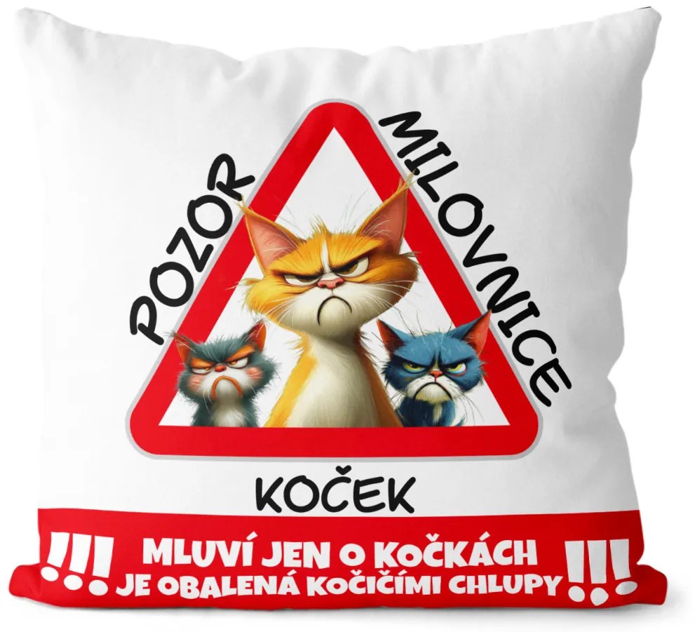 Polštář Pozor milovnice koček (Velikost: 55 x 55 cm)