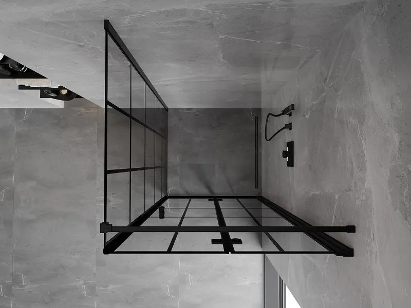 Mexen Mist-F T, 1-křídlý ​​skládací sprchový kout pravý 85 x 85 cm, čiré sklo-černá mřížka, 8A6T-085-085-70-77-P