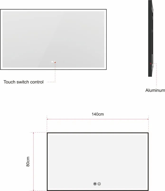 Erga Samira, LED zrcadlo 140x80cm v černém rámu, 3335 lm, 3 barvy světla, přední osvětlení, ERG-V01-SAMIRA-1480-BK