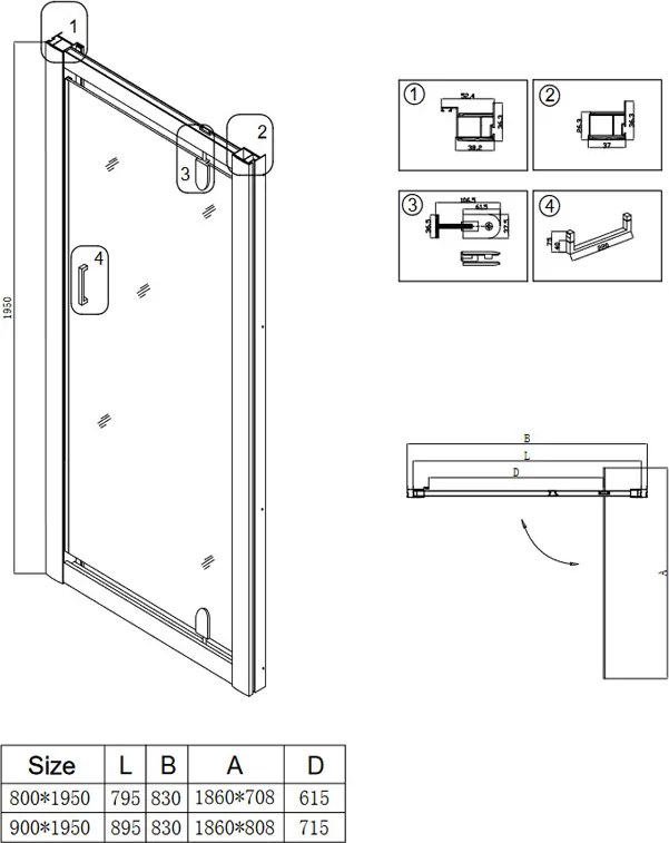 BPS-koupelny Sprchové dveře HYD-ZOB 90 černá/transparent pro instalaci do niky - bez vaničky