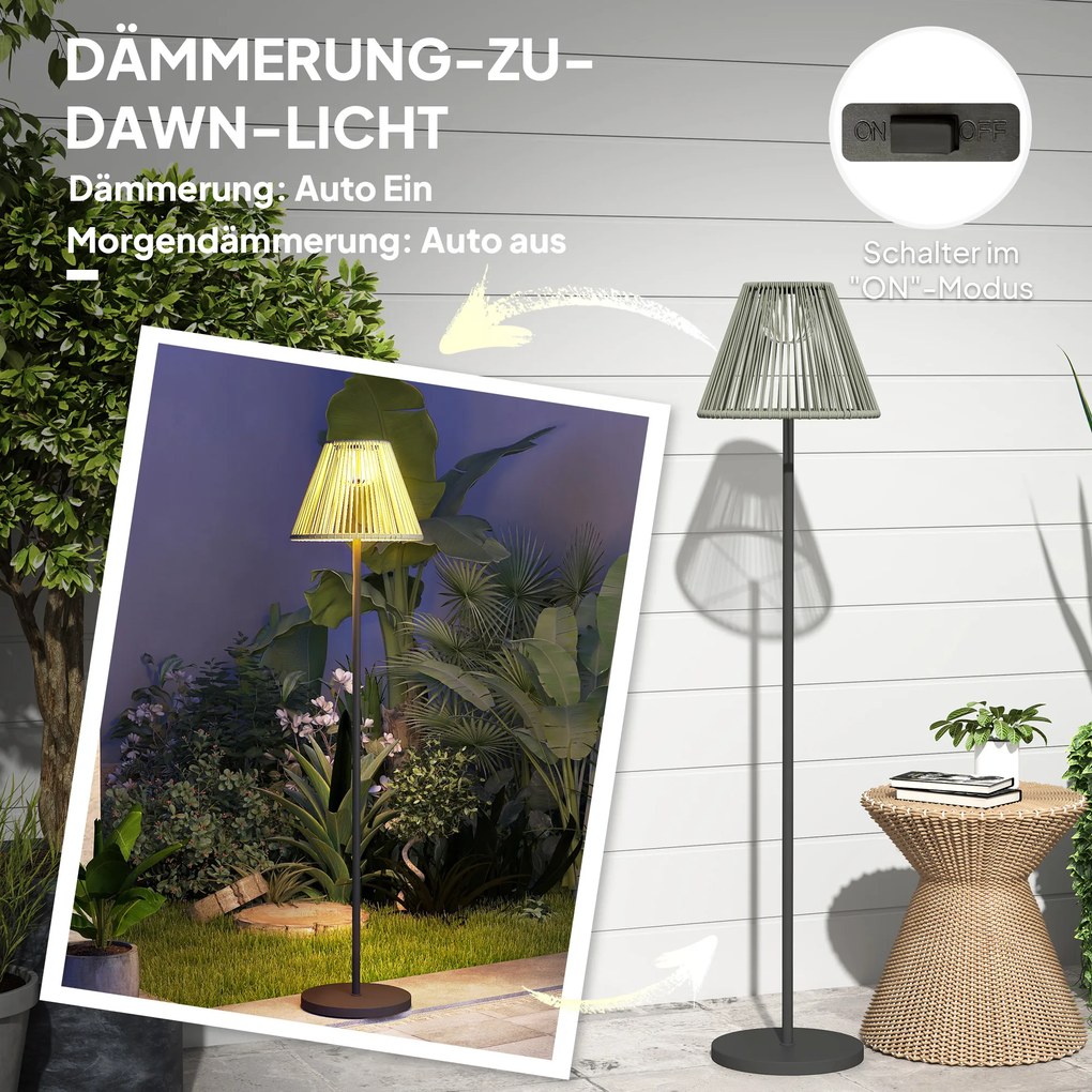 Outsunny Solární stojací lampa ratan Solární lampy se světelným senzorem 25 LED světel Solární světlo v boho stylu Ø33 x 135 cm