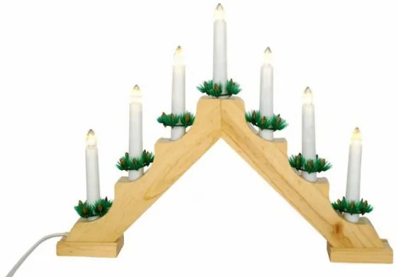 Vánoční dekorace do bytu - dřevěný svícen, 7 svíček s LED diodami