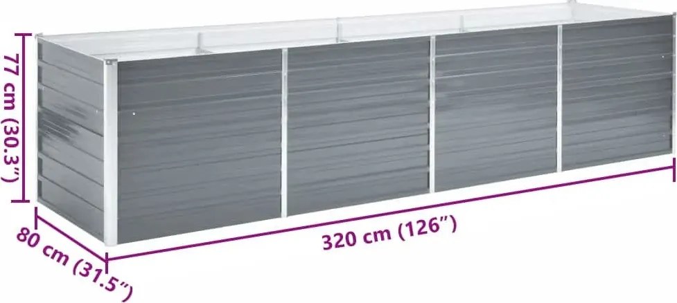 vidaXL Vyvýšený záhon pozinkovaná ocel 320 x 80 x 77 cm [44844] Barva: Šedá