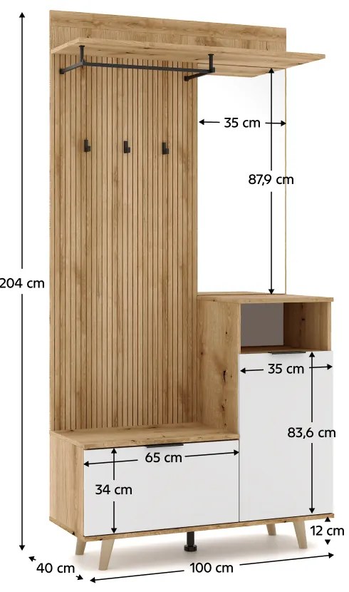 Kondela Předsíňová sestava, dub evoke/bílá, NODRI