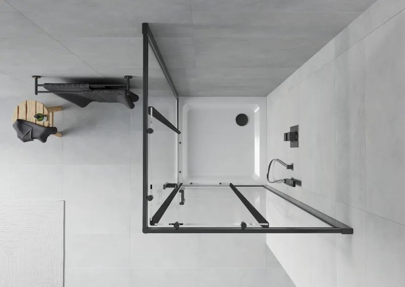 Mexen Rio, čtvercový sprchový kout 80 x 80 cm, 6mm čiré sklo, černý profil + bílá sprchová vanička, 860-080-080-70-00-4010B
