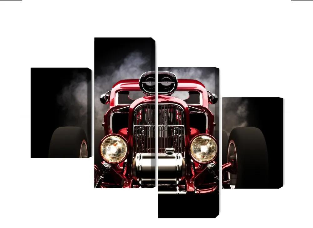 Vícedílný obraz Hot Rod Auto Na Pozadí Kouře Nedostatek Nedostatek Přírodní plátno 120x75