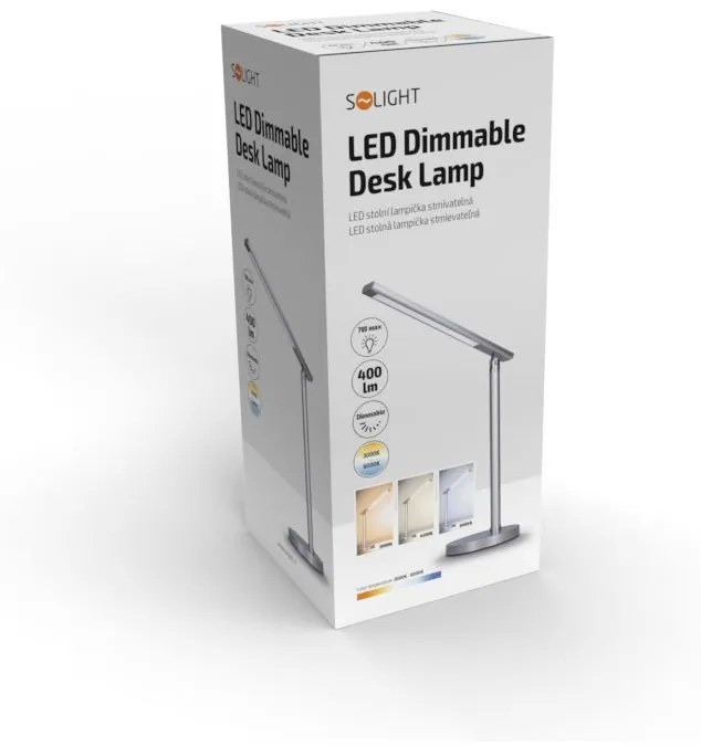 Solight LED stolní lampička, 7W, stmívatelná, změna chromatičnosti, stříbrná barva