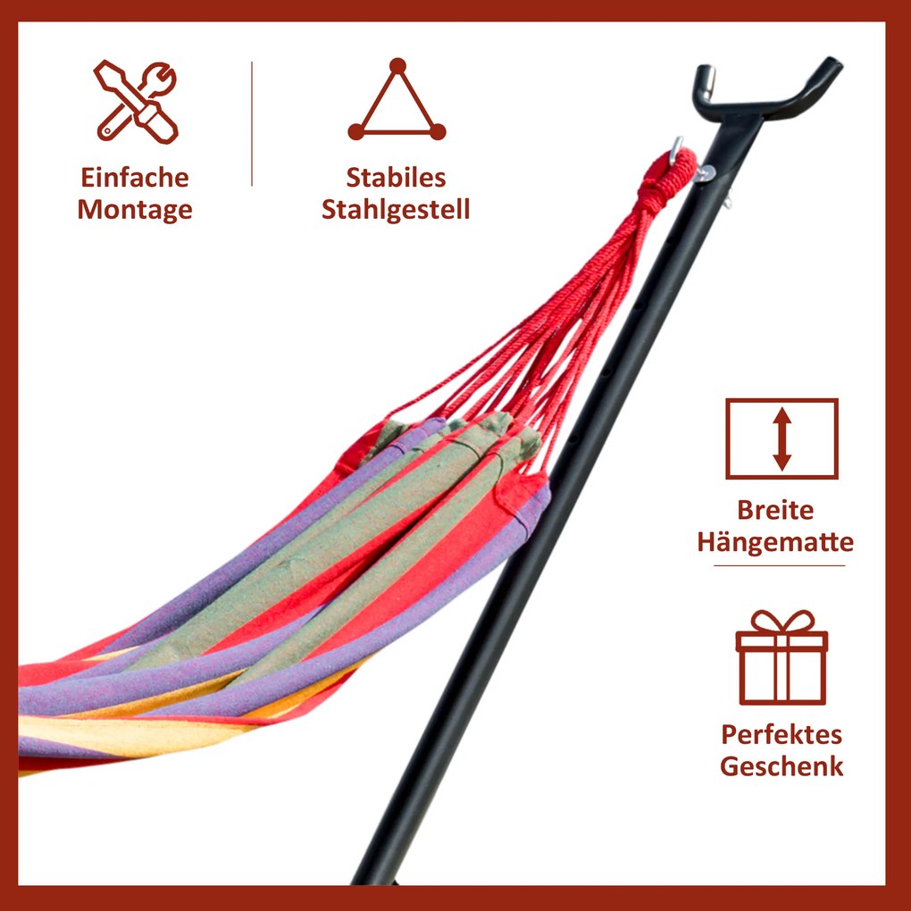 Outsunny Houpací Síť se Stojanem z Oceli - Přenosná Houpací Síť se 6 Nastavitelnými Výškami a Vakem pro Uložení - Nosnost 120 kg 200x150 cm Mnohobare…