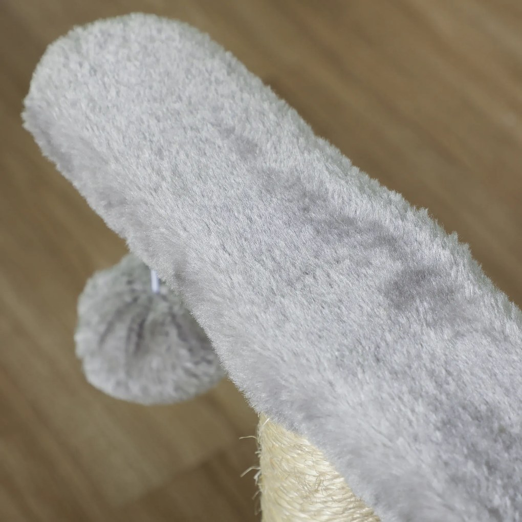 PawHut kočičí strom malý, 43H cm, do 10 kg, s lehací plochou, tunelem, míčkem na hraní, sisal, světle šedý