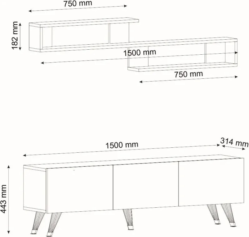 TV stolek MIYA 150 cm s nástěnnou policí, antracitový