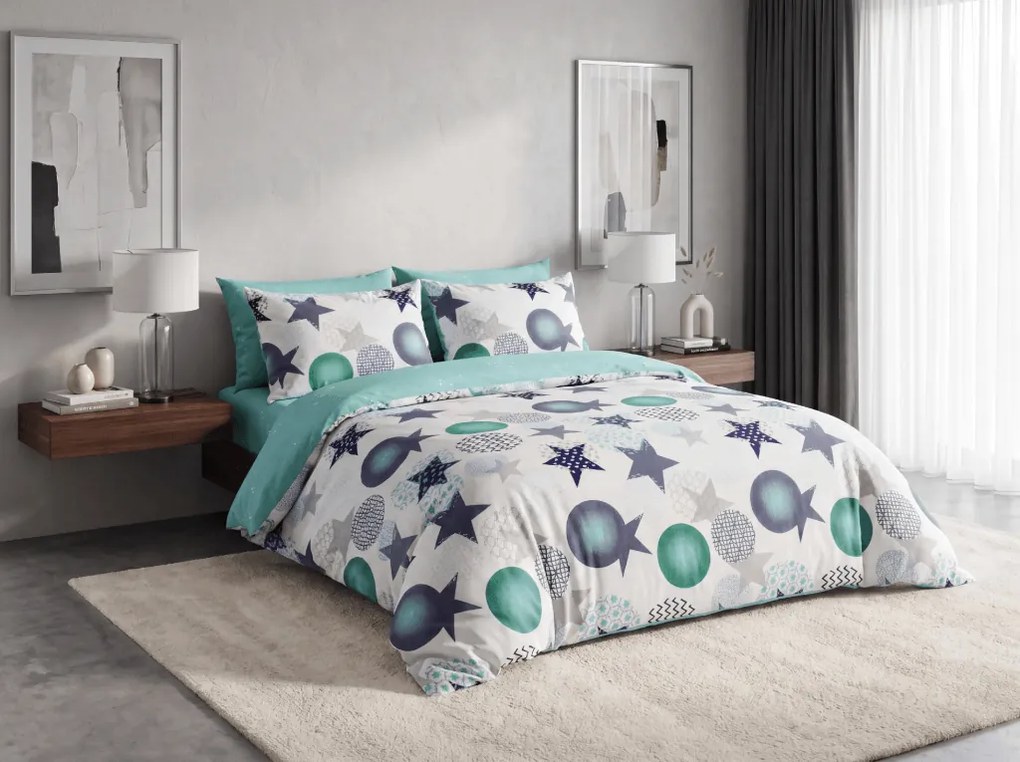 Flanelové povlečení z mikrovlákna MINT STARS barevné Rozměr povlečení: 2 ks 70 x 90 cm | 200 x 220 cm