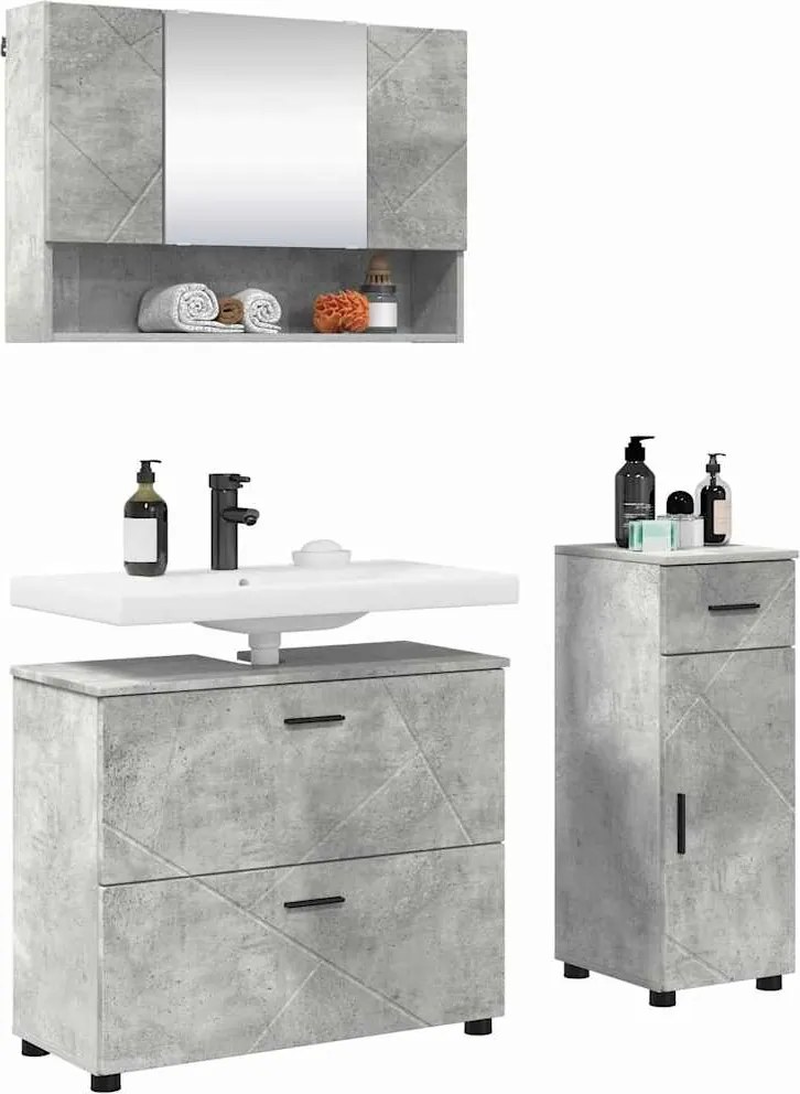 Sada koupelnového nábytku 3 ks Betonově šedá 76,5 x 35 x 64 cm 3393036