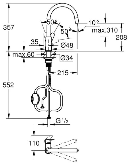 GROHE 30551000 - Dřezová baterie START EDGE 357 mm lesklý chrom