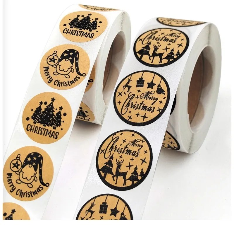 Flamenco Mystique Vánoční samolepky na pásku, 500 kusů, průměr 25 mm, papírové