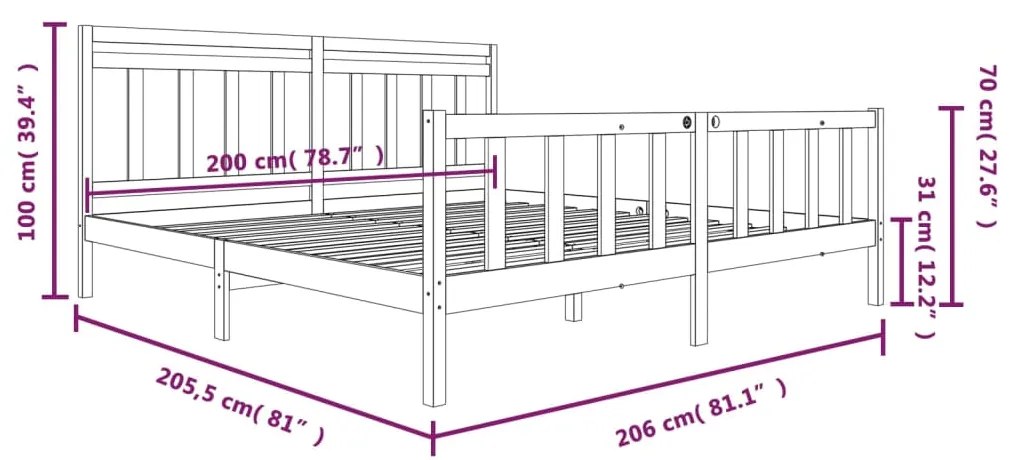 Rám postele medově hnědý masivní dřevo 200 x 200 cm,  3100981