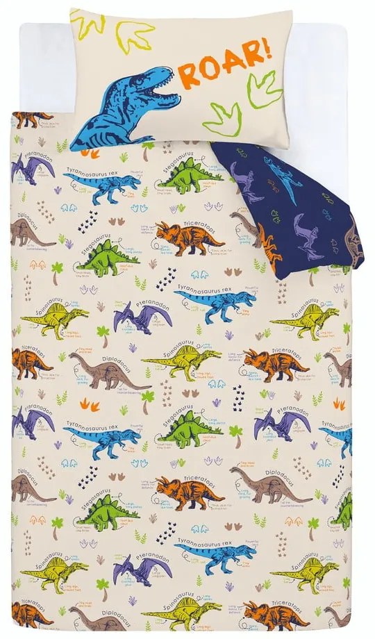 Modré/béžové dětské povlečení na jednolůžko 135x200 cm Prehistoric Dinosaurs – Catherine Lansfield Biano.cz