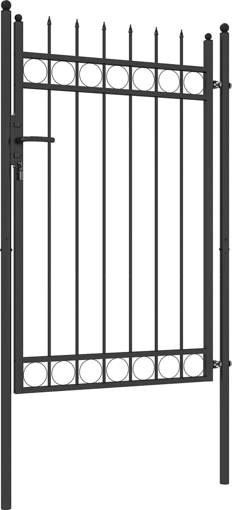 Zahradní brána Outsunny 147,5x89 cm z ocelových tyčí s bezpečnostním zámkem a 3 klíči pro venkovní terasu černá | Aosom