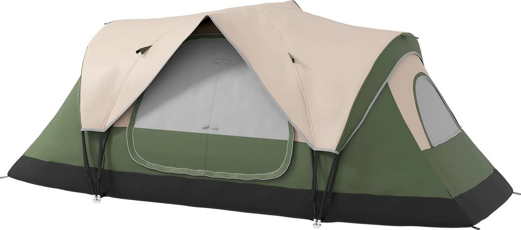 Outsunny Rodinný Stan pro Kempování pro 6-8 Osob Skládací Kempingový Stan s 2 Místnostmi a Vodotěsnou Taškou pro Turistiku 450x215x180 cm Olivově Zele