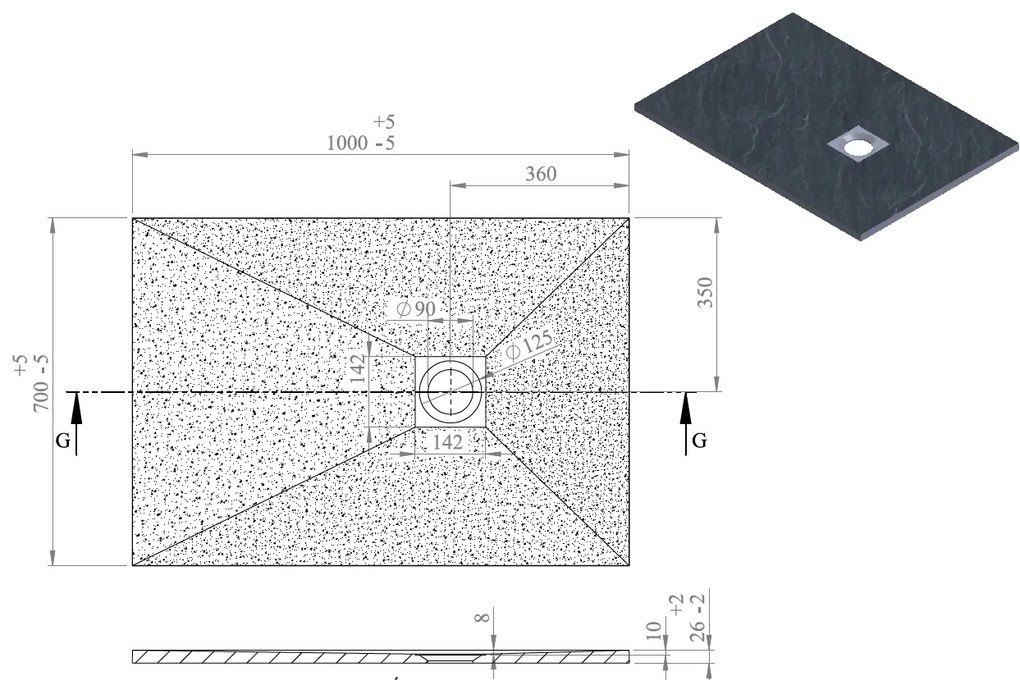 Vayer Kronos obdélníková sprchová vanička, litý mramor Rozměr vaničky: 100x70cm