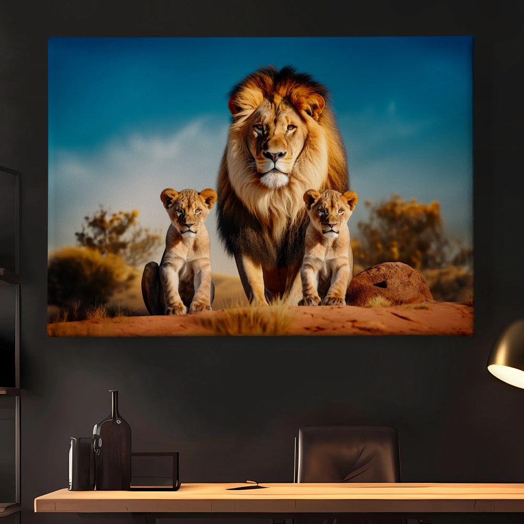 Obraz na plátně - Lví rodina se vyhřívá na slunci FeelHappy.cz Velikost obrazu: 120 x 80 cm